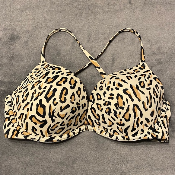Source Unknown | Swim | Leopard Animal Print Bikini Top Bra With Rose ...